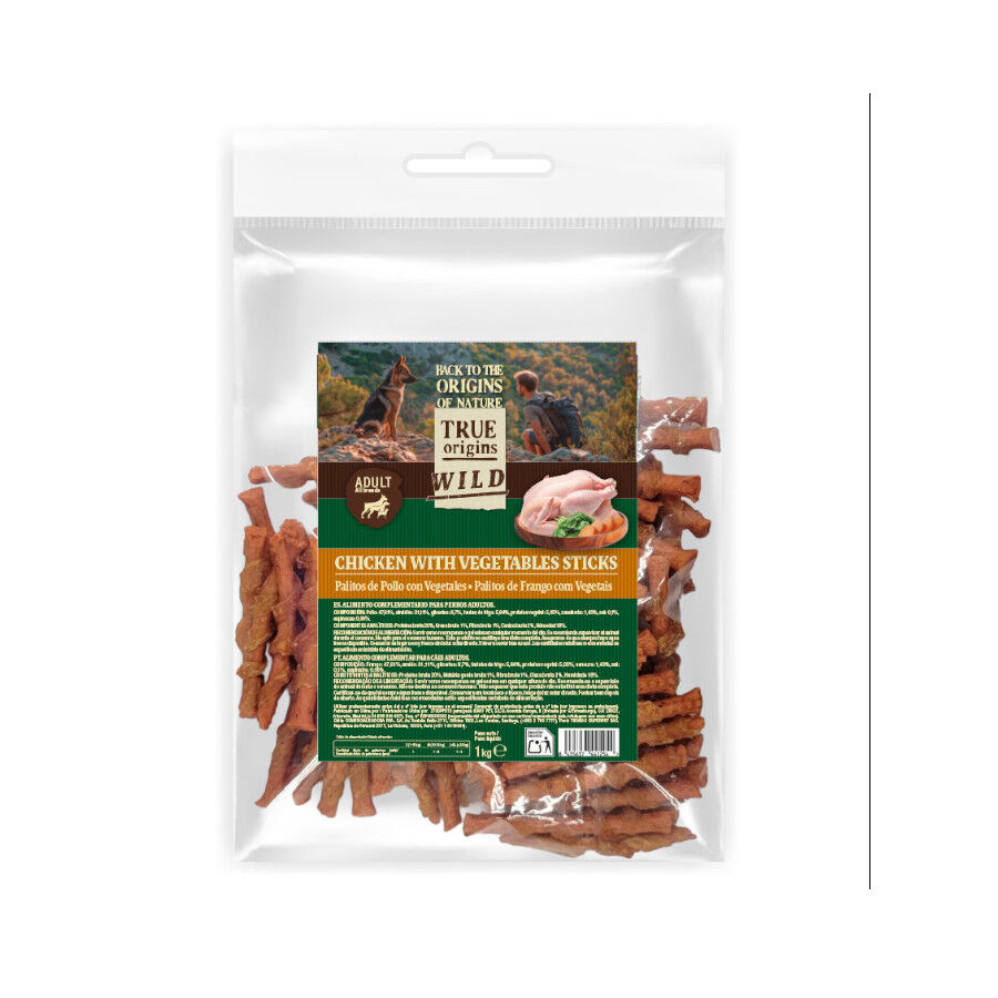 1 kg True Origins Sticks Pollo con Vegetales Snacks para perros ...